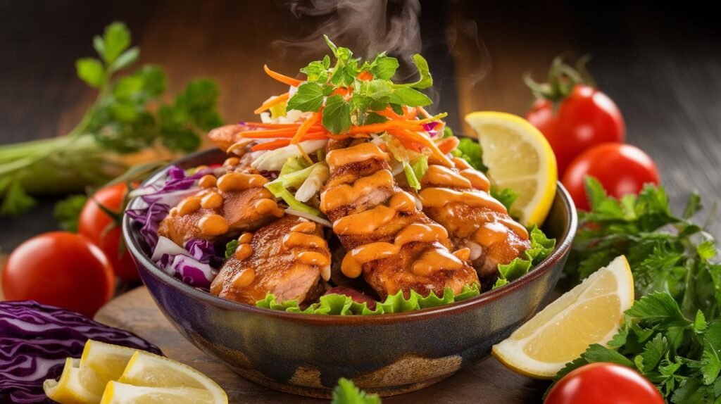 Bang Bang Chicken Bowl with Crispy Slaw and Spicy Sauce - Henry Coura