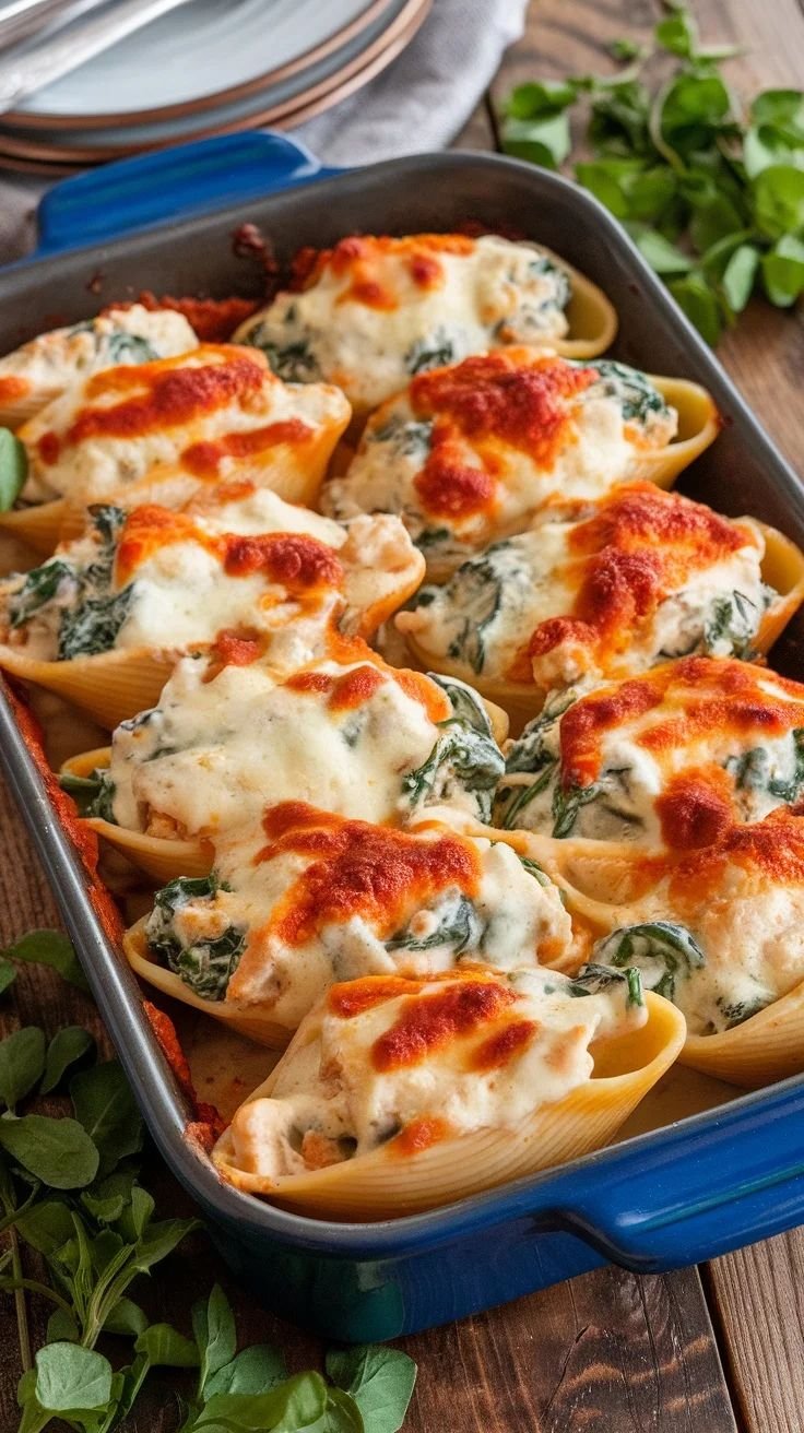 Cheesy Chicken and Spinach Alfredo Stuffed Shells Recipe - Henry Coura
